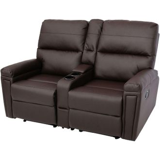 Hhg 2er Kinosessel HHG 371, Relaxsessel Fernsehsessel Sofa, Nosagfederung Getr&auml;nkehalter Fach Kunstleder braun