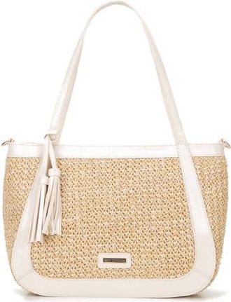 Wittchen Sac &agrave; bandouli&egrave;re en osier tress&eacute; pour femme | style boh&egrave;me d&eacute;t&eacute; | fermeture &eacute;clair pratique | cuir &eacute;cologique | Beige et cr&egrave;me