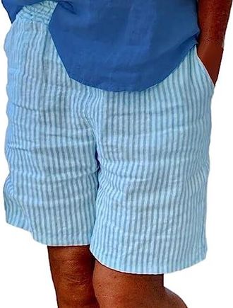 Generic Shorts à Rayures Femme, Y2k Shorts De Détente Imprimé des Rayures Casual Pant Coupe Ample Taille Élastique Shortss Rayés Classique pour Le Travail Bur