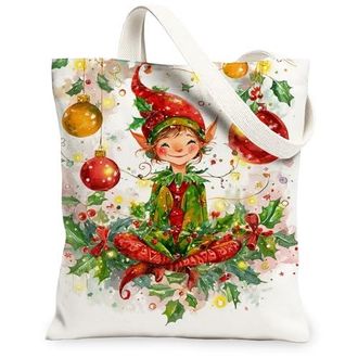 Generic Sacs fourre-tout en toile de No&euml;l, motif f&eacute;e fantaisie, sacs r&eacute;utilisables, l&eacute;gers et lavables en toile pour les voyages en plein air, blanc, 13x15 In