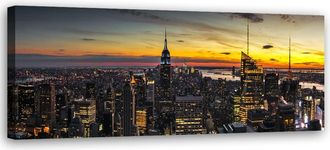 Feeby Bild auf Vlies Leinwand Manhattan USA Skyline New York City 120x40 cm Kunstdruck Modern Wandbilder Deko Flur Wohnzimmer Wolkenkratzer Abstrakt Orange