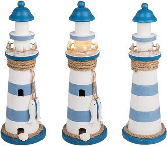 Out of the Blue Holz-Leuchtturm mit LED, ca. 10 x 30 cm, für 2 Mignon Batterien (AAA), Standart