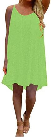 Generic Robe à bretelles creuses sans manches pour femme de couleur unie - Robe de plage dété décontractée pour le quotidien, les vacances et les voyages, Ver