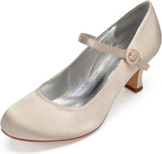 Generic Femme &Eacute;l&eacute;gant Chaussures De Mari&eacute;e Et&eacute; Rond Talons Bas Mariage Soir&eacute;e Chaussures Femmes 6.5Cm,Champagne,38 EU