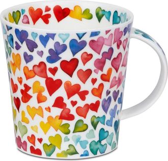 Dunoon Becher Cairngorm Lots of Love 0,48l Fine Bone China Porzellan 480ml Tasse Moderne Kaffeetasse mit farbenfrohem Herz Design | Hochwertige Qualität Spül