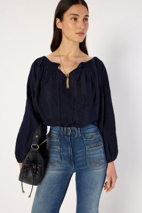 Gerard Darel Blouse brod&eacute;e &agrave; large encolure - AGLAE - Marine
