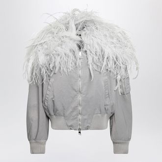 The Attico Ice-coloured bomber jacket with feathers