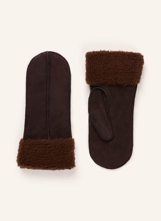 HUGO BOSS Lederf&auml;ustlinge Yosie Mit Teddyfell braun