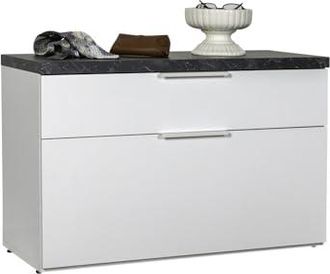 Composad | Schuhschrank der Linie Mundi mit 1 Schublade und 1 Klappe, Schuhregal f&uuml;r Bank, platzsparender Eingang, (BxHxT) 82,30 x 53,30 x 35,20 cm, Farbe Marm