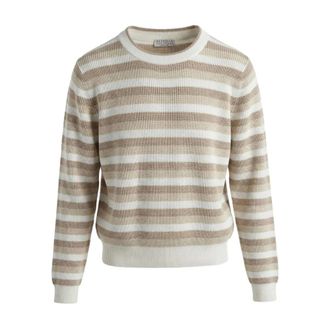 Brunello Cucinelli Gestreifter Pullover mit Rundhalsausschnitt - - Knitwear - Damen - Beige - XS