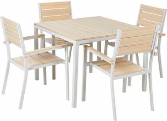 Beliani Gartenm&ouml;bel Set Beige Kunstholz Aluminium 5-Teilig 4-Sitzer Modern Tisch 95 x 95 cm mit 4 St&uuml;hlen f&uuml;r Balkon Terrasse Outdoor