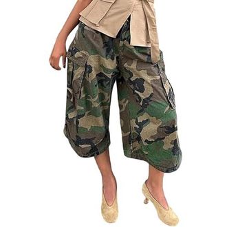 Generic Marque De Jeans Femme Lin Vetements Confortable Short Camouflage Effet D&eacute;chir&eacute; Asym&eacute;trique Japonais Ceinture Tunique Professionnel Turquoise Fourr&eacute;s T