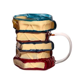 Generic Kaffeetasse mit Buch, 445 ml, lustig, bemalt, hitzebest&auml;ndig, 3D-Buch-Kaffeetasse, Buntgl&auml;ser f&uuml;r Damen, Herren, Leser, Schriftsteller, Bibliothekare,