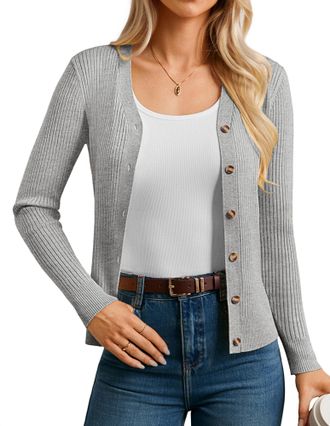 Grace Karin Strickjacke Damen Gerippt Elegant Langarm Knopfleiste V-Ausschnitt Warm Herbstbekleidung Winterbekleidung