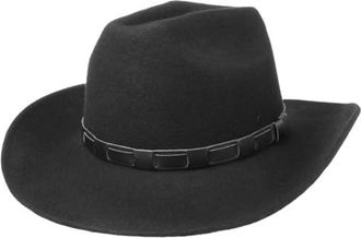 LIPODO Chapeau Bill Cody Western Femme/Homme - Made in Italy de Feutre en Laine avec Bandeau Cuir Printemps-ete - XL (60-61 cm) Noir