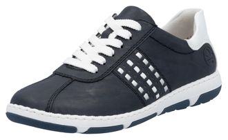 Rieker Sneaker RIEKER, Damen, Gr. 43, blau (nachtblau, wei&szlig;), Lederimitat, Schuhe Sneaker, Halbschuh, Freizeitschuh, Schn&uuml;rschuh mit gepolstertem Schaftrand,