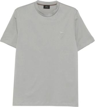 Brioni Homme, Tops, Gris, Taille: L T-Shirt Brod&eacute;e Col Rond