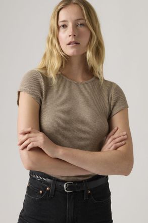 Levi's Dry Goods Waffel-T-Shirt mit Fl&uuml;gel&auml;rmeln - Damen - Braun / Braun