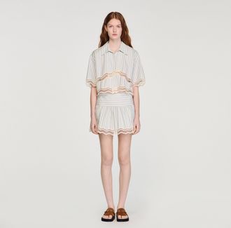 Sandro Jupe short &agrave; rayures en coton