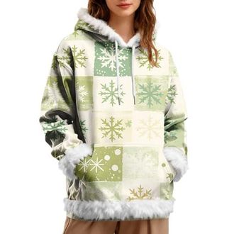 Generic Sweat à capuche de Noël pour femme avec col en V et manches longues pour femme - Pull de vacances pour fête dentraînement - Cadeau de Noël, vert menth