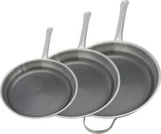ELO 9349950 Pfannen-Set, 3 Stück, 24, 28 und 32 cm, aus Edelstahl 18-10, Pfanne, ohne PFAS, Antihaftbeschichtung, ohne PFAS, Edelstahl, 18-10, Aluminium, 