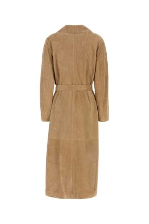 Fendi Womens Camel Suede Coat Desert Exterior: Calf Trench