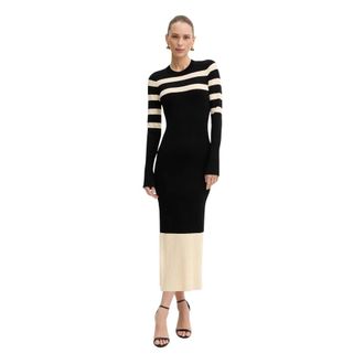 Patrizia Pepe Zweifarbiger Strick-Midikleid - - Dresses - Damen - Schwarzk - M