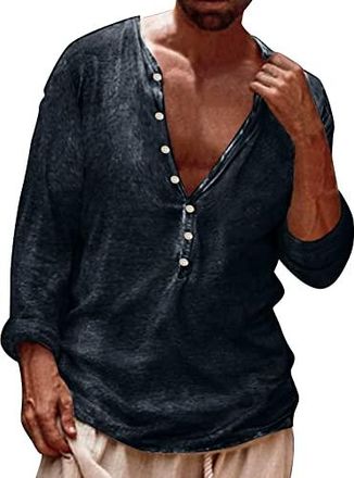 Generic T-Shirts &agrave; Manches Longues Homme - Tee Shirt Homme Coton Tee Shirt Homme Marque Chemise Boutonn&eacute;e Col en V Hommes Chemise Homme Manches Longues Chemis