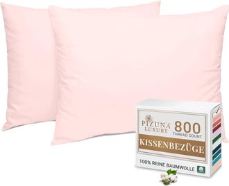 Pizuna Luxuri&ouml;ser Soft-Satin 2er Pack Kissenbezug 70 x 90 cm Helles Rosa, 800 Fadenzahl Baumwolle Kissenbez&uuml;ge, 100% Langstapel Baumwolle Nur Kissenbezug (He