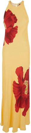 Farm Rio Farm Rio, Femme, Robes, Jaune, Taille: 36 FR Robe Longue sans Manches avec Fleurs et Tissu Jaune Clair
