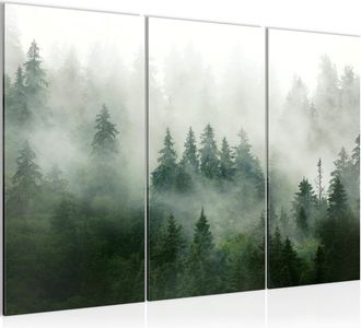 Runa Art Wandbilder Wald Natur Bild XXL Wohnzimmer Schlafzimmer Grün Grau Nebel 120 x 80 cm 3 Teilig 032331a