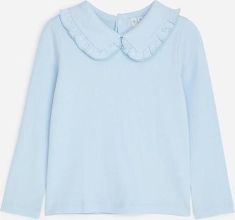Arket Geripptes Oberteil Mit Volantkragen -Blau