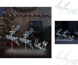 vidaXL Weihnachtsdeko LED Rentiere & Schlitten Acryl 260x21x87 cm - Weihnachtsdeko - LED Beleuchtung - Rentier Deko - Winter Dekoration - Outdoor Dekoration
