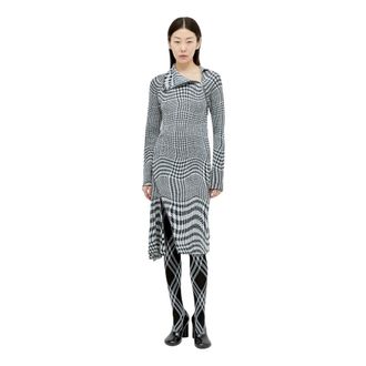 Burberry Femme, Robes, Gris, Taille: 38 FR Robe Midi Pied-de-Poule &agrave; Col Asym&eacute;trique