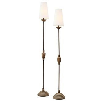 Loberon Stehlampe 2er Set Abigail, Eisen, Mangoholz, Baumwolle, H/&Oslash; ca. 148/22 cm, beige/braun