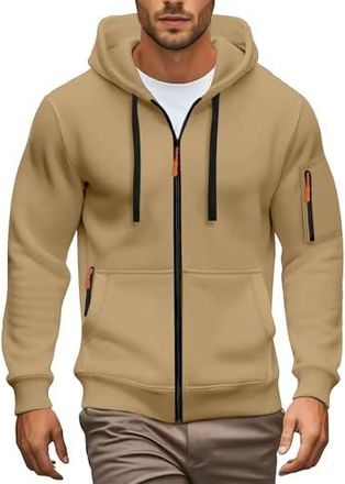 Generic Veste de sport légère à manches longues avec poches zippées pour homme 2024 - Manteau polaire à capuche pour lautomne et lhiver - Hauts décontractés (