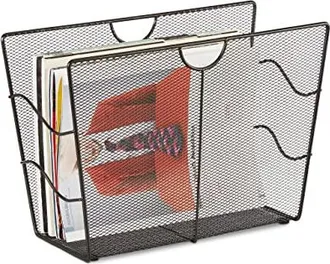 Relaxdays Zeitungsständer Mesh, Zeitschriftensammler Metall, Zeitungshalter stehend, HxBxT: 27 x 39 x 17 cm, schwarz