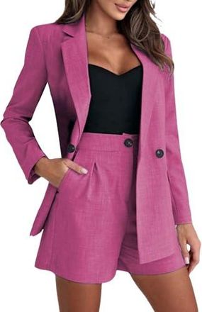 Generic Combinaison en lin pour femme avec short - Vestes &eacute;l&eacute;gantes - Pour une &eacute;l&eacute;gance d&eacute;contract&eacute;e - Deux pi&egrave;ces - V&ecirc;tements pour femme, Rose, S