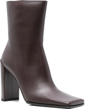Alaia Square-Toe Calfskin Ankle Boot - Brown