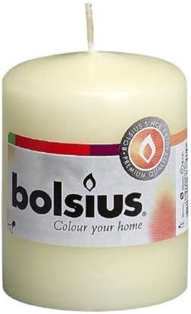 Bolsius Lot de 10 bougies piliers, lisses, ivoire, 8 cm, d&eacute;coratives, longueur de combustion : 17 heures, non parfum&eacute;es