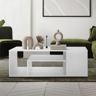 ML Design ML-Design Couchtisch in Wei&szlig; 110 x 50 x 41 cm, Ger&auml;umiger Wohnzimmertisch mit 4 Abstellfl&auml;chen auf 3 Etagen, Moderner Sofatisch mit viel Stauraum, Hol