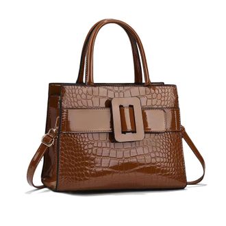 Nicole & Doris Frauen Tasche Elegante Handtasche Damen Designer Schultertasche PU Leder Tote Handtasche Umh&auml;ngetasche Kroko Henkeltasche mit Vielen F&auml;chern Braun