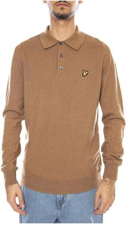 Lyle & Scott Homme, Pulls, Beige, Taille: M Polo Tricot&eacute; Manches Longues en Coton M&eacute;rinos
