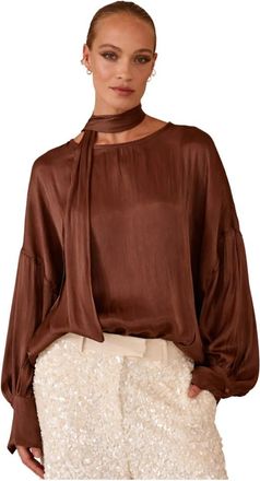 Souvenir Femme, Blouses et Chemises, Brun, Taille: 38 FR Blouse en tissu brillant