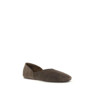 Khaite Womens Brown Calf Leather Bos Taurus Ballet Flats