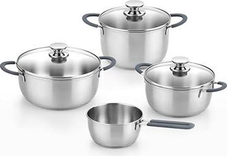 Bra Master 7-teiliges Kochgeschirrset, aus Edelstahl 18/10, ohne Antihaftbeschichtung, mit silikonbeschichtetem Griff, f&uuml;r alle Herdarten geeignet, einsch