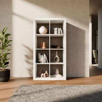 Sweeek Etag&egrave;re biblioth&egrave;que 4 niveaux 8 compartiments. casiers. effet bois blanc. L 76 x P 39 x H 146cm
