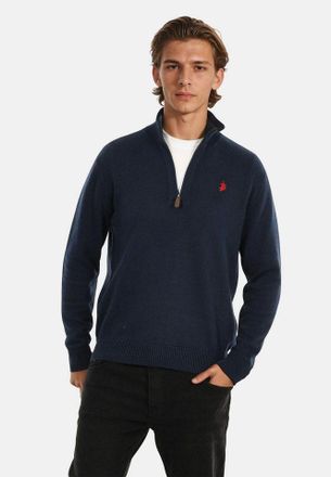 U.S.Polo Association Stehkragenpullover Stehkragenpullover USLogaan - Herren Troyer mit Rei&szlig;verschlusskragen 100 % Baumwolle, weiche Strickqualit&auml;t und sportiver Look