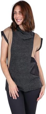 Multiples Pull sans Manches Femme, col roulé, Bicolore Beige et Anthracite, Maille Chaude, Grande Taille Disponible, Fabriqué en France