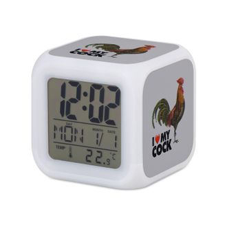 Fabulous Wecker, W&uuml;rfel, beleuchtet, Grau - I Love My Rooster Collage Vintage Illustration Kunst Tier Hahn Parodie Humor Wortspiel - 7,8 x 7,8 x 7,8 cm - Retro